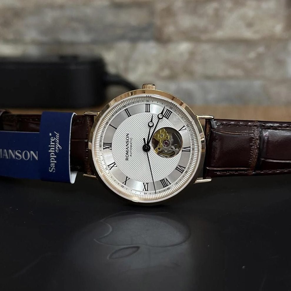 Romanson Men's Silver Dial Automatic Leather Strap Watch - Romanson