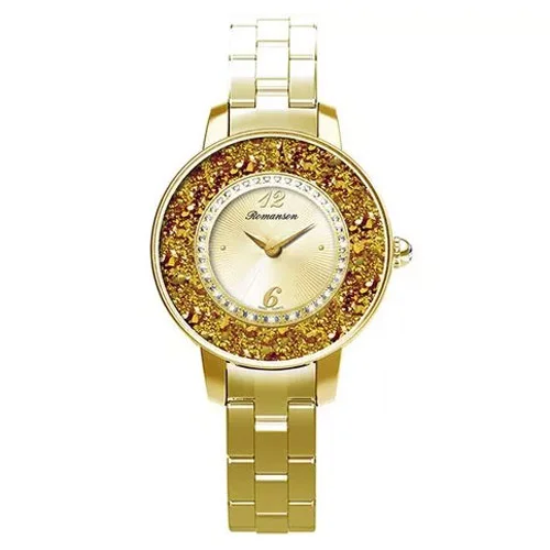 Romanson Golden Dial Stainless Steel Strap Watch for Women